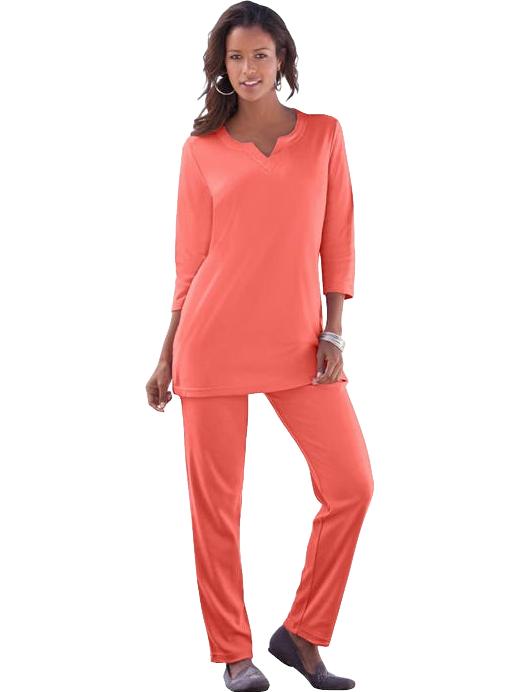 ROAMAN'S Roaman's Three-Quarter Sleeve Notch Neck Soft Knit Tunic